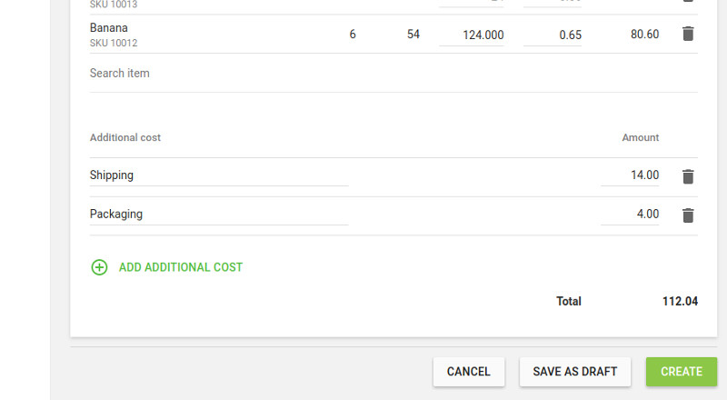 How to Work with Additional Costs in the Purchase Orders | Loyverse ...